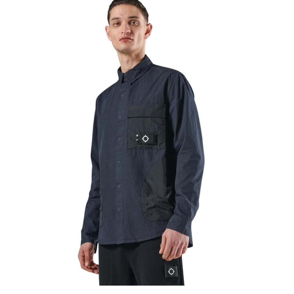 MA.STRUM Ink Navy Logo Badge Overshirt | Buy Online at Retro D...