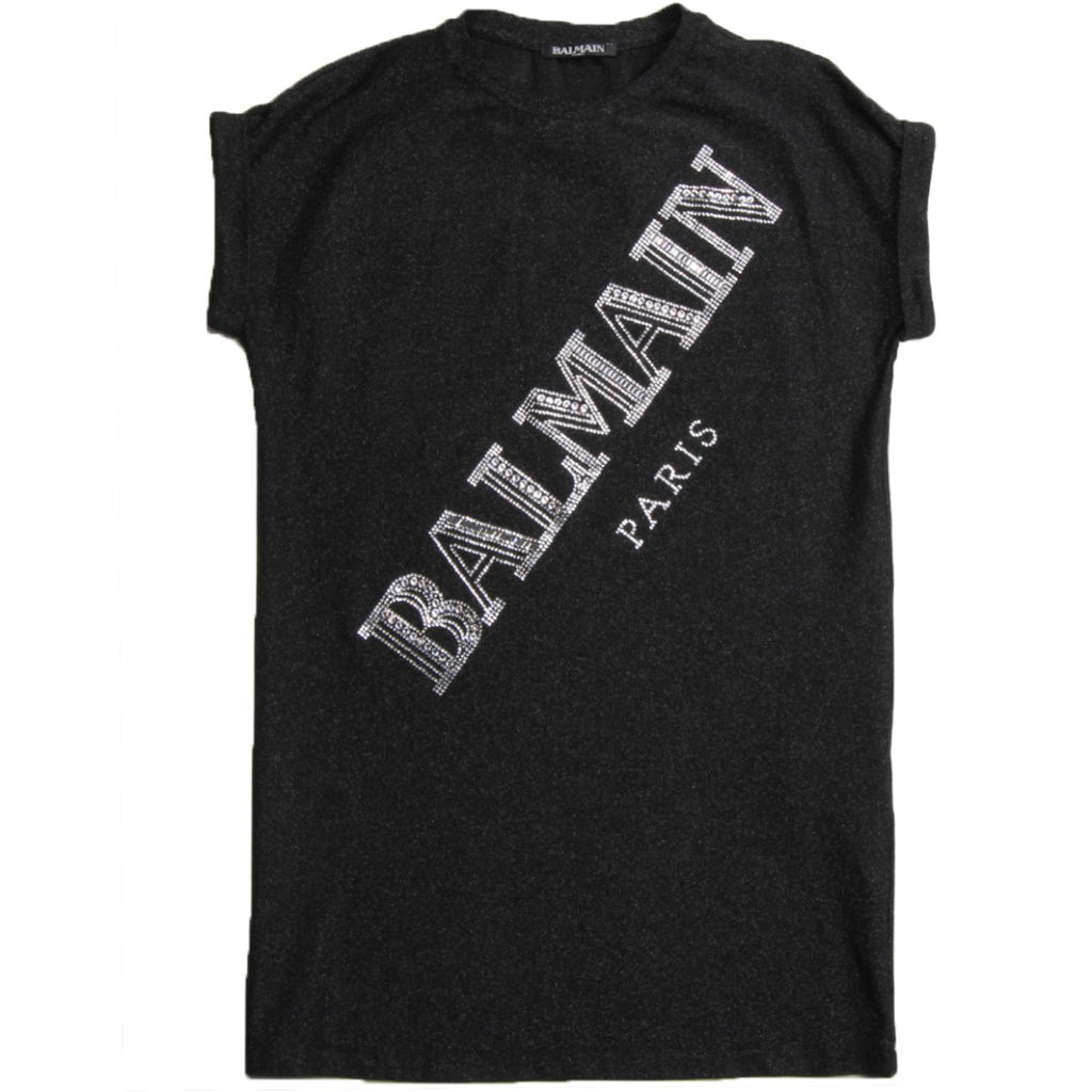 Balmain Girls Black Diamanté Logo Dress | Buy Online at Retro ...